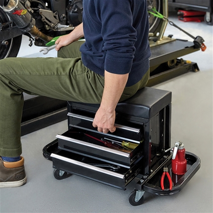 Rolling toolbox seat store